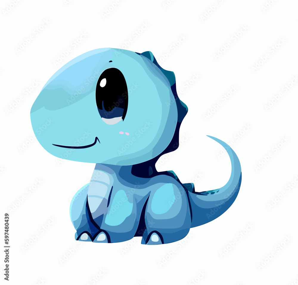 Happy little blue cute dinosaur t-rex vector art Stock Vector | Adobe Stock
