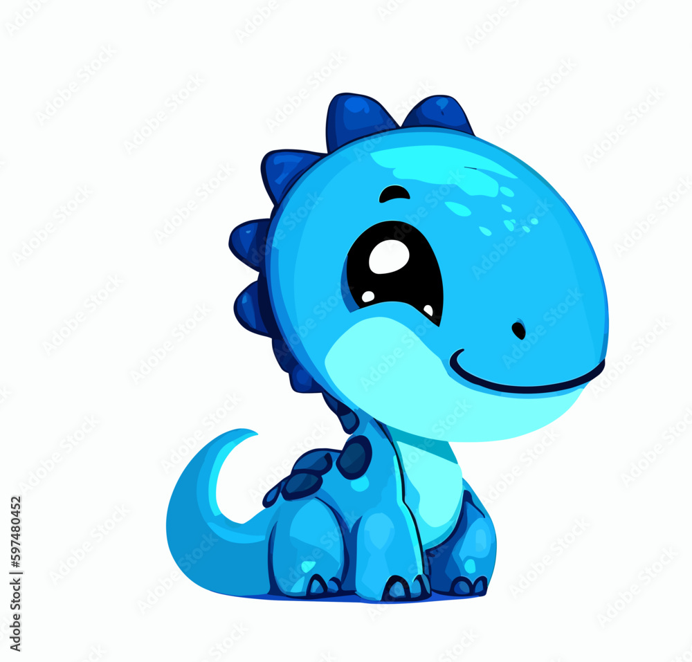 Happy little blue cute dinosaur t-rex vector art Stock Vector | Adobe Stock