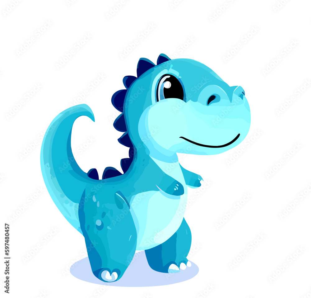 Happy little blue cute dinosaur t-rex vector art Stock Vector | Adobe Stock