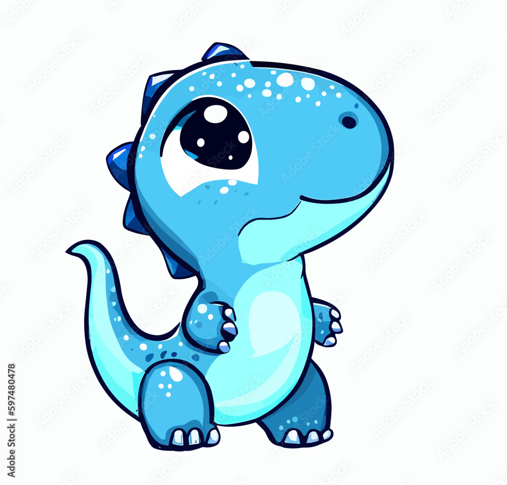 Happy little blue cute dinosaur t-rex vector art Stock Vector | Adobe Stock