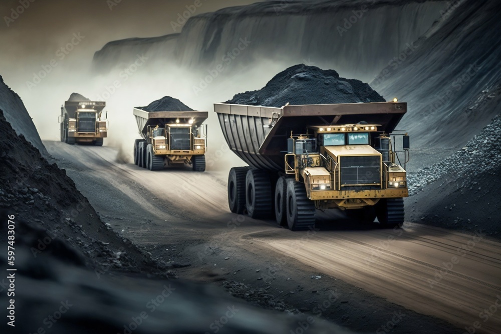 Coal Dump Trucks in an Open Cut Coal Mine. Generative ai Stock ...