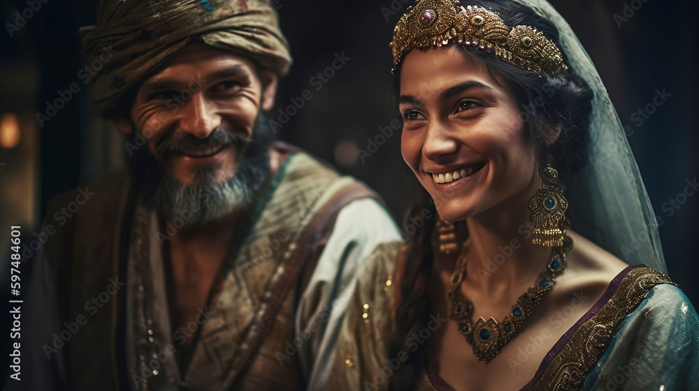 Colorful painting art of the Marriage of Ruth and Boaz in Israel. Old ...