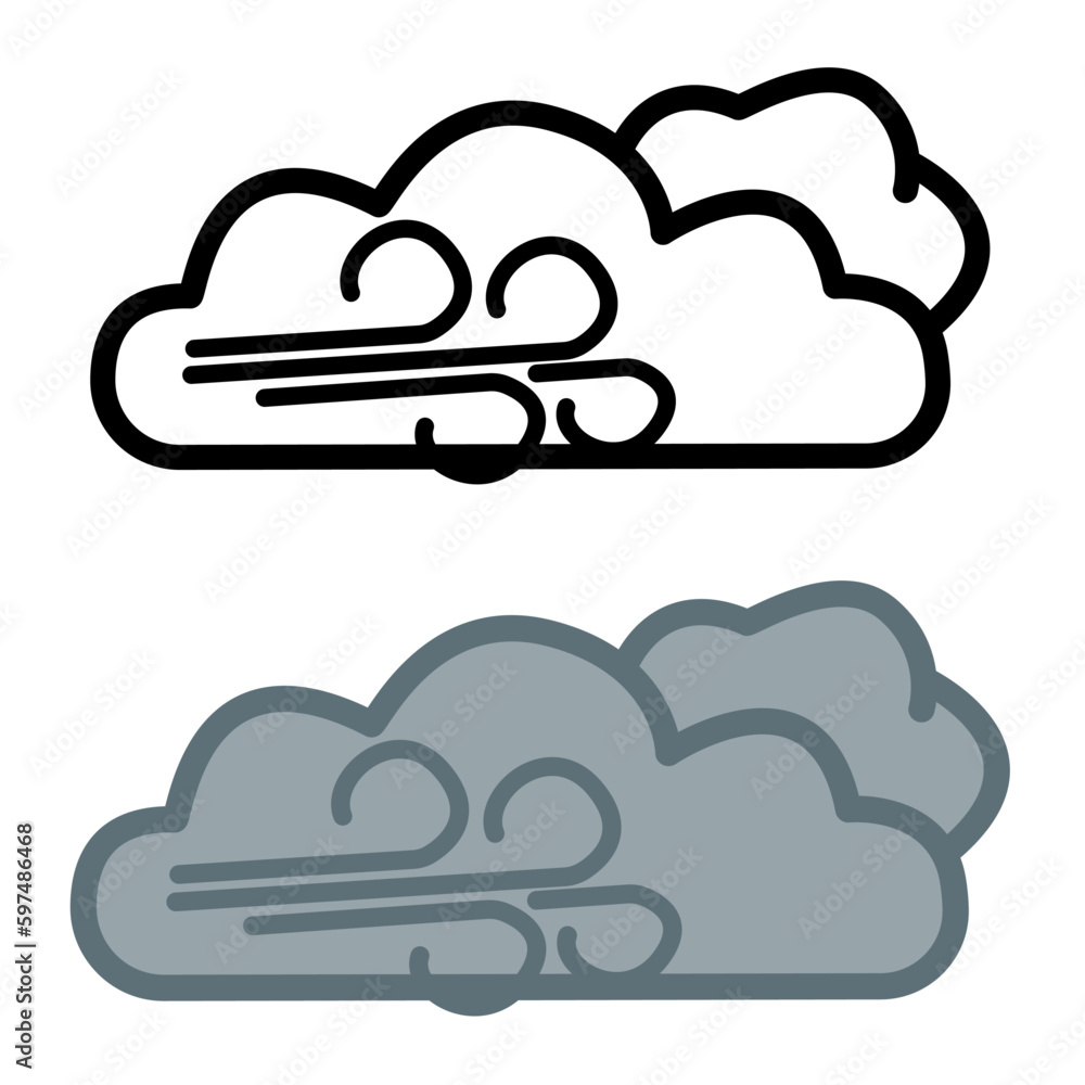 Wind Icons with Clouds. Vector Weather Icons. Windy Weather ...