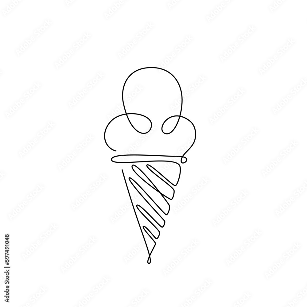 ICE CREAM LINE ART. Vector ice cream cone. Continuous Line Drawing ...