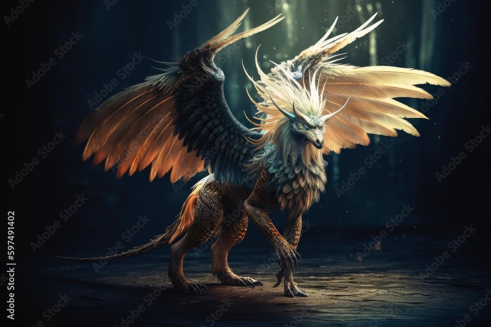 A mythical creature with wings created with generative AI technology ...