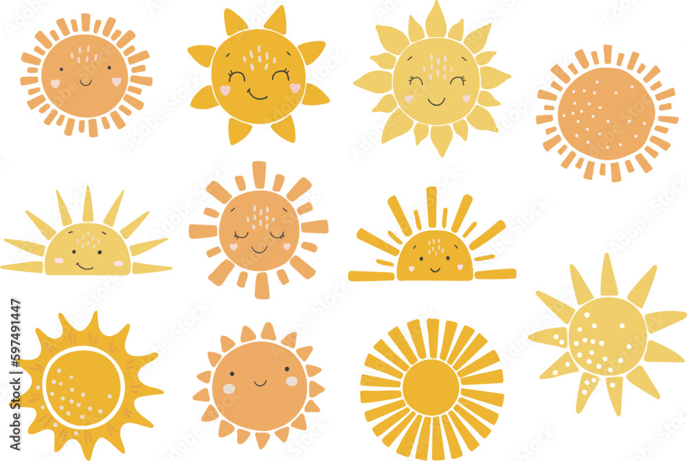 Abstract sun vector set, baby sun illustration, boho sunshine set, baby ...