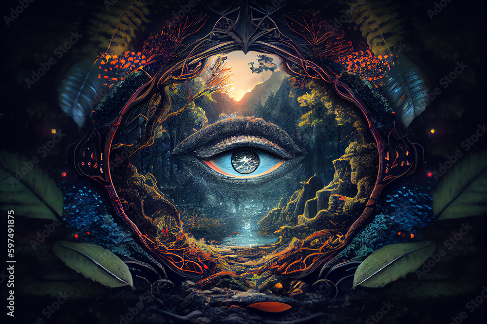 DMT visual imagery, colorful abstract mystical art, close up portrait ...