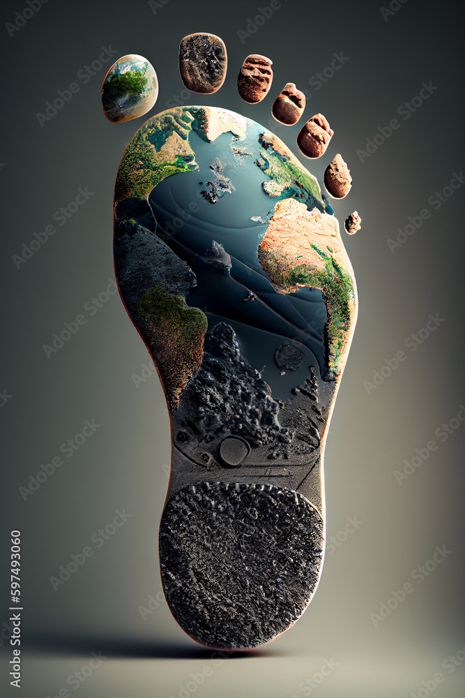 Carbon footprint illustration, concept of pollution and reducing carbon ...