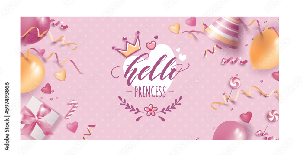 Hello little princess vector poster with calligraphic composition ...