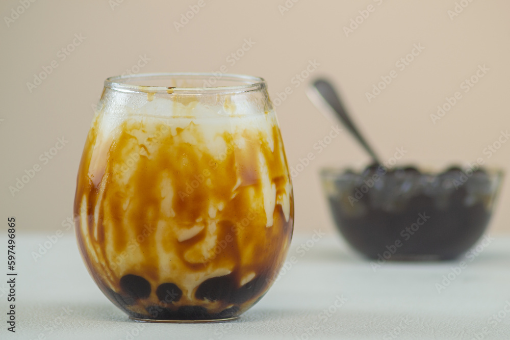 Boba brown sugar, also known as brown sugar boba. It is made by coating ...