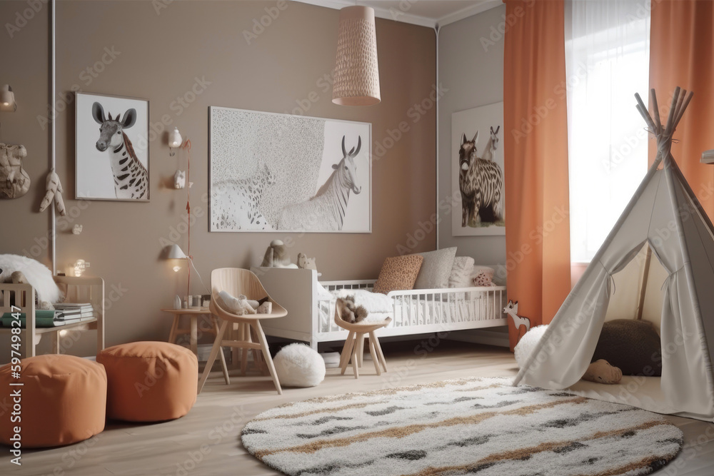 Modern apartment kids room design in neutral color palette and sleek ...