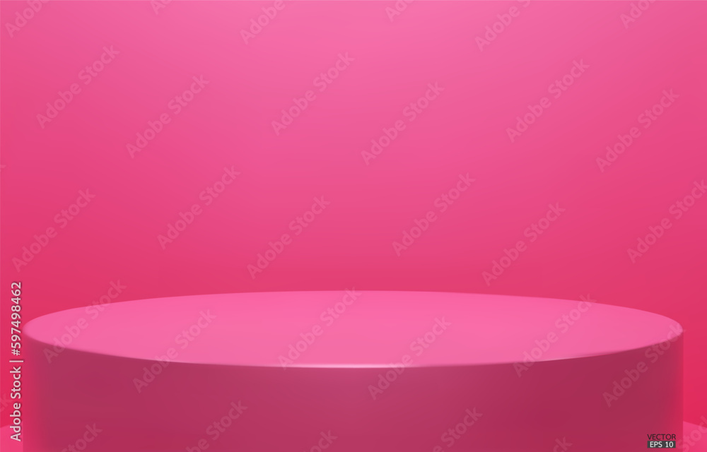 Shiny white color round pedestal on studio backdrops. Silver Blank ...