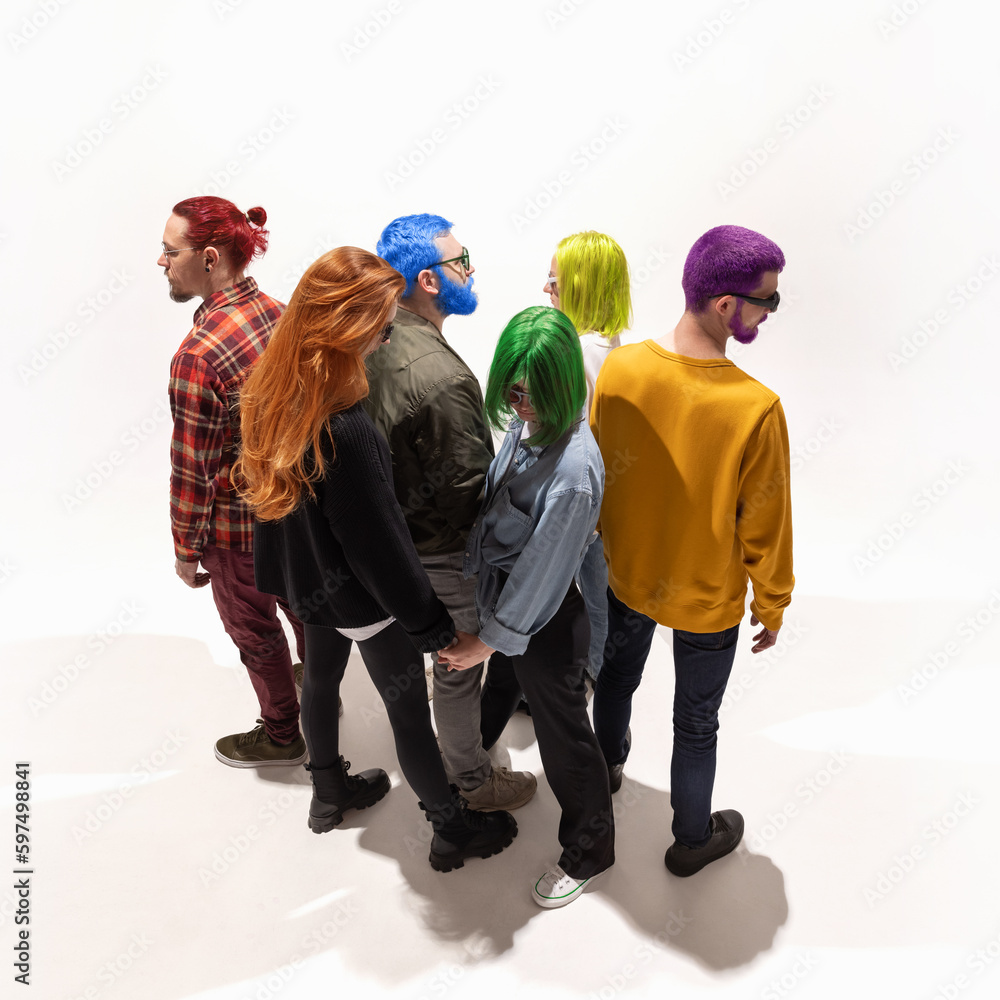 Top view of group of young people, activists for lgbt rights with ...