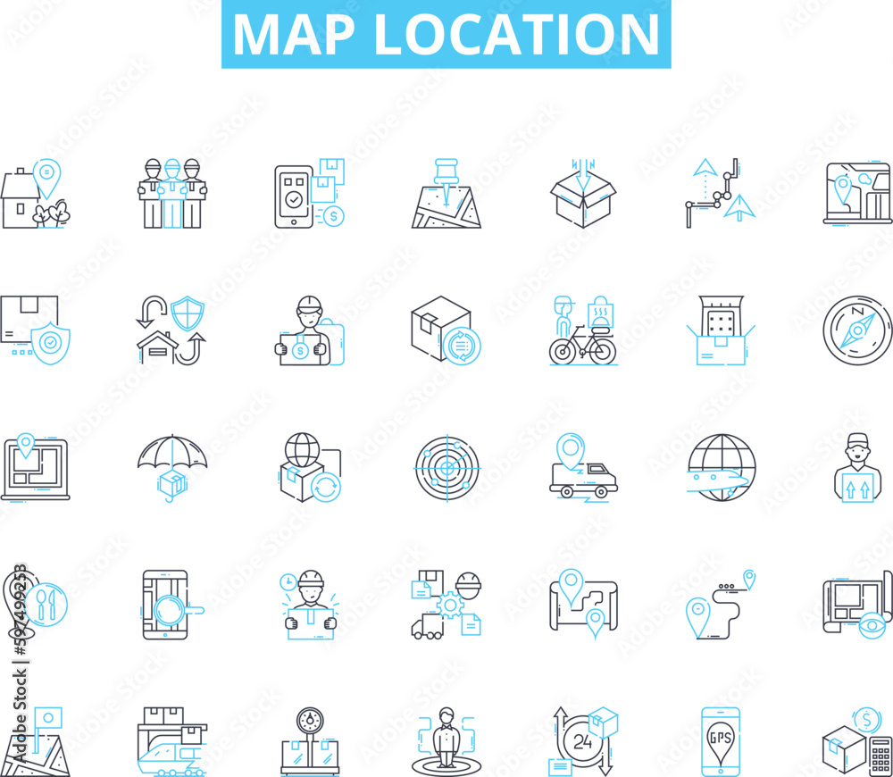 Fototapeta mapa świata dla dzieci Map location linear icons set ... Fototapeta mapa świata dla dzieci Map location linear icons set ...