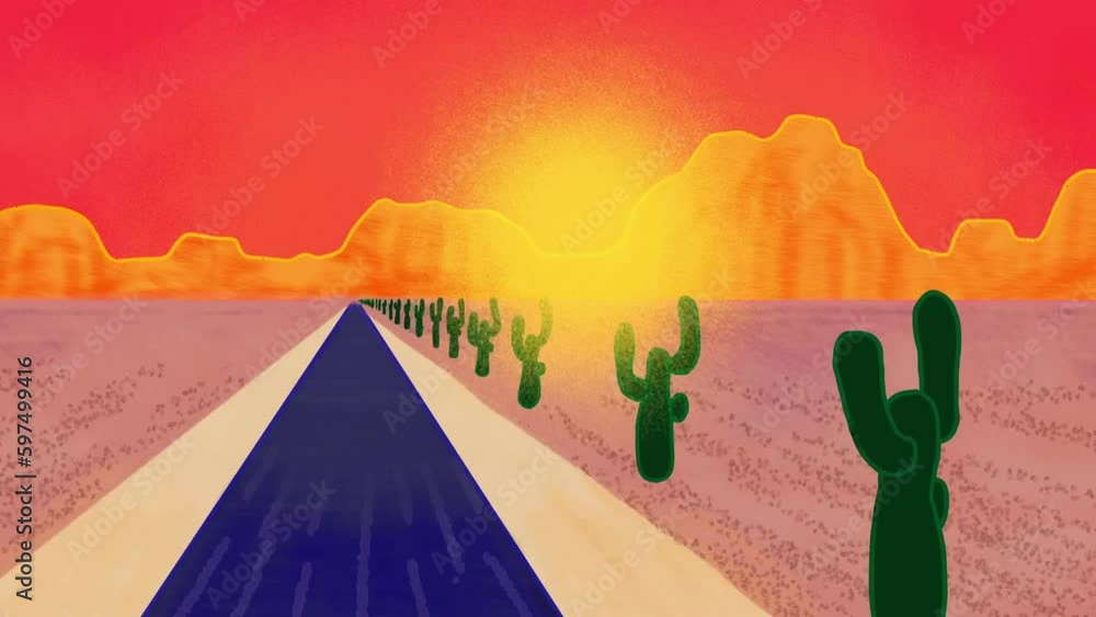 Wideo Stock: Hand drawn animation pov desert road with cactus in the ...
