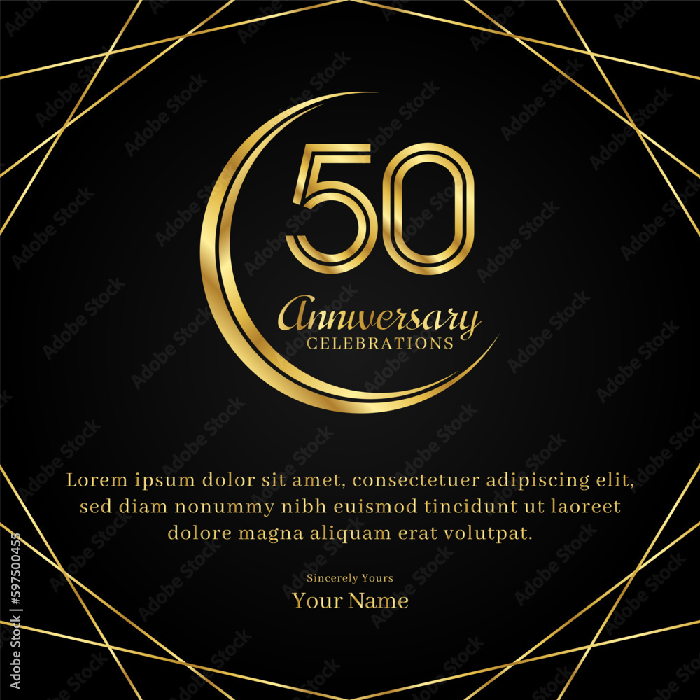 50 years anniversary with a half moon design, double lines of gold ...