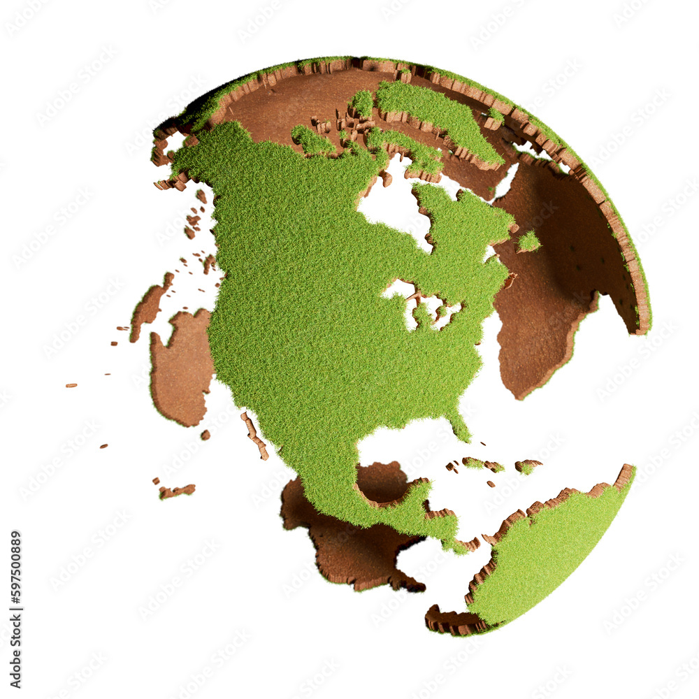 Save the earth cconcept - grass on the continents, oceans transparent ...