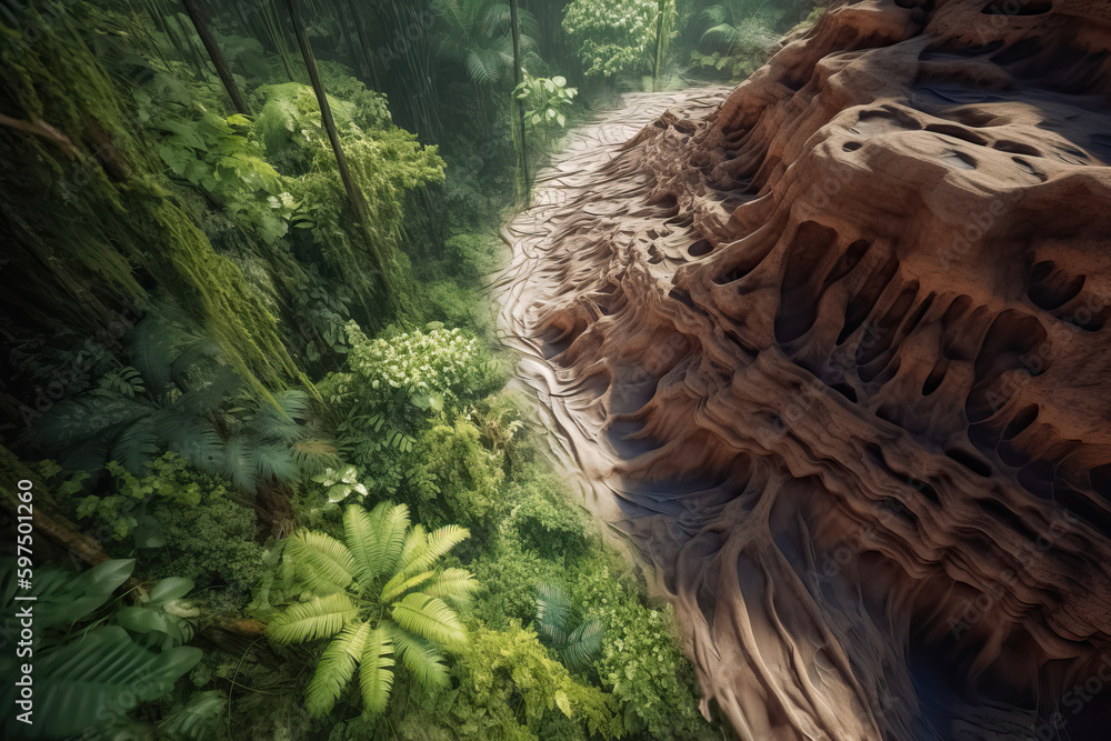 Climate change desertification of the jungle. Generative AI Stock ...
