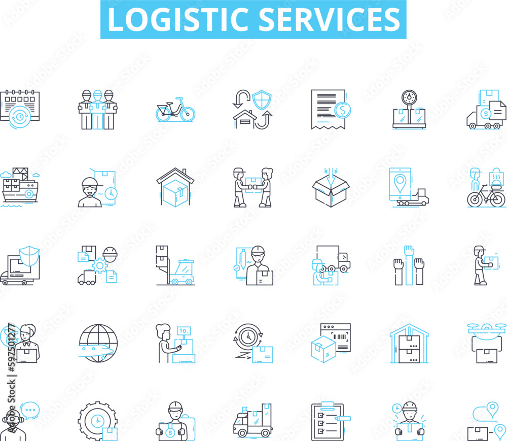 Logistic services linear icons set. Warehousing, Transportation, Supply ...