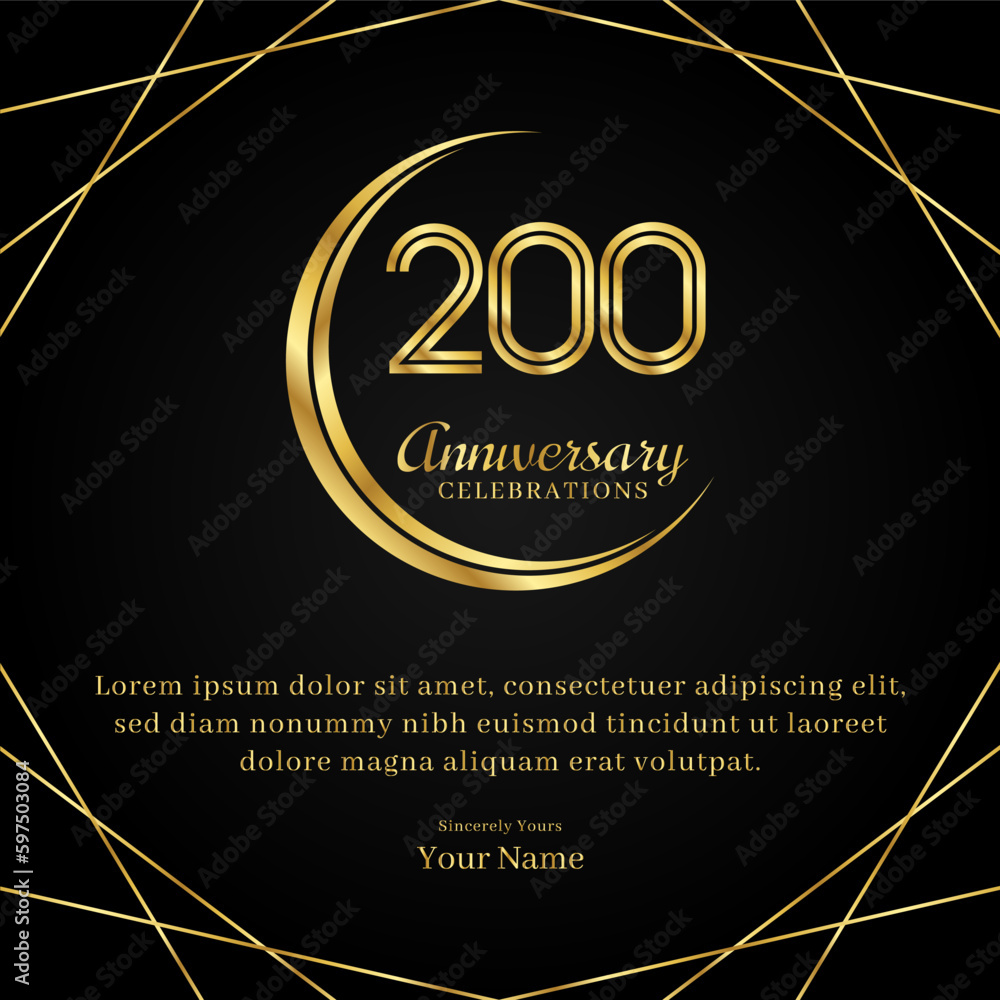 200 years anniversary with a half moon design, double lines of gold ...