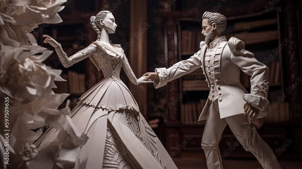 paper craft illustration of a couple lover dance together in ballroom ...