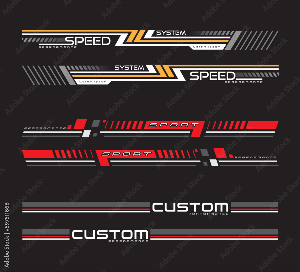 Wrap Design For Car vectors. Sports stripes, car stickers black color ...