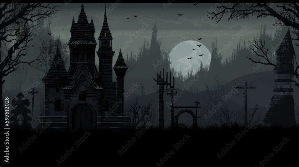 Gothic horror world with dark castle, crypts, and haunted forests Stock ...