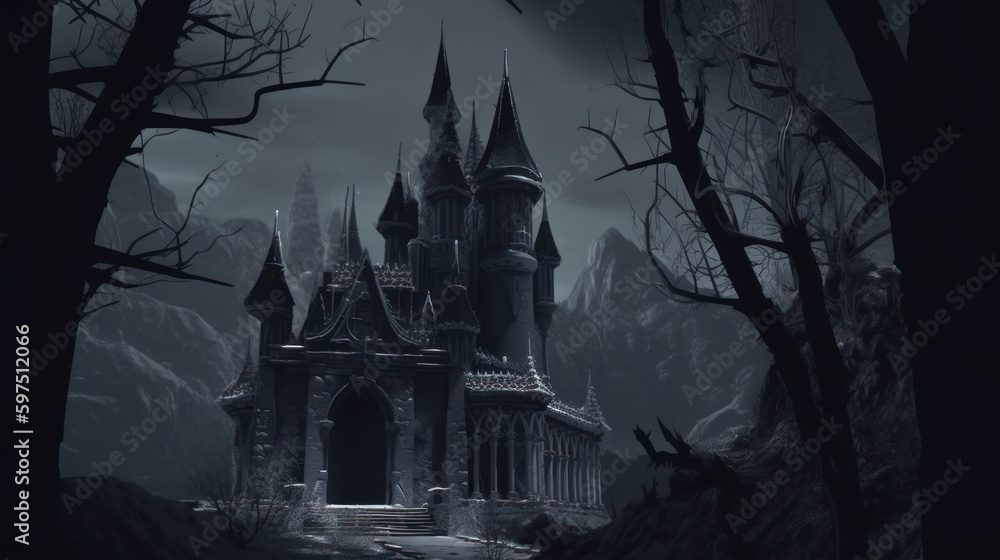 Gothic horror world with dark castle, crypts, and haunted forests Stock ...