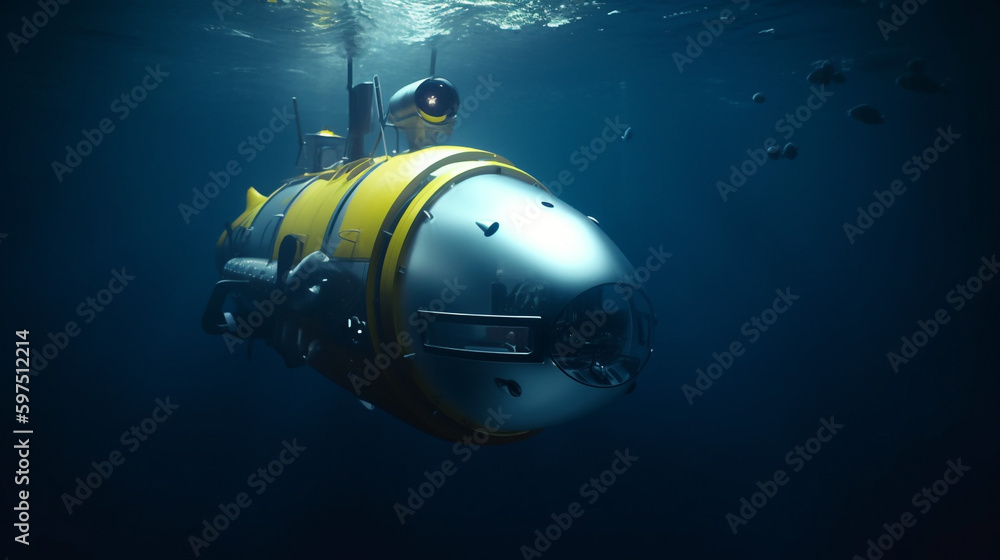 Deep ocean submarine researching sea. Diving to discovery, exploring ...