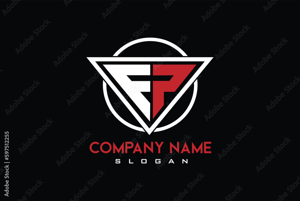 initial letter FP with triangle and circle linked lowercase logo white ...