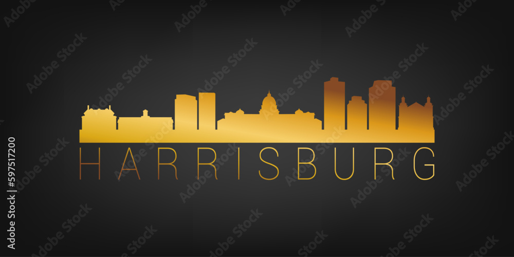 Harrisburg, PA, USA Gold Skyline City Silhouette Vector. Golden Design ...
