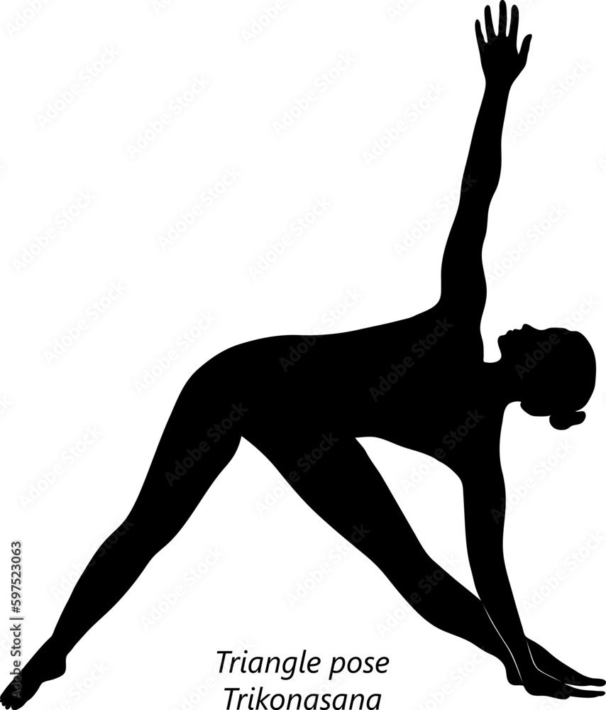 Vettoriale Stock Flat black silhouette of young woman practicing yoga ...