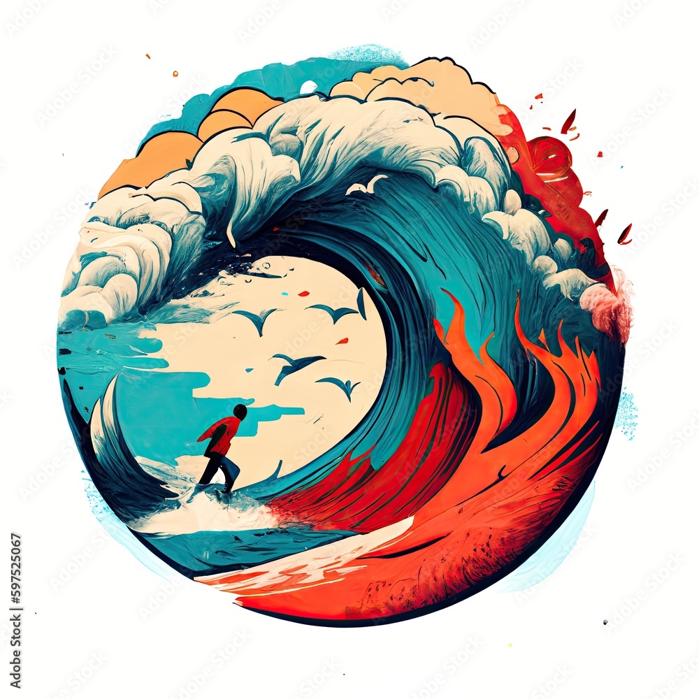 Surf's Up T-Shirt Design: A Vibrant Watercolor Doodle of a Surfer ...