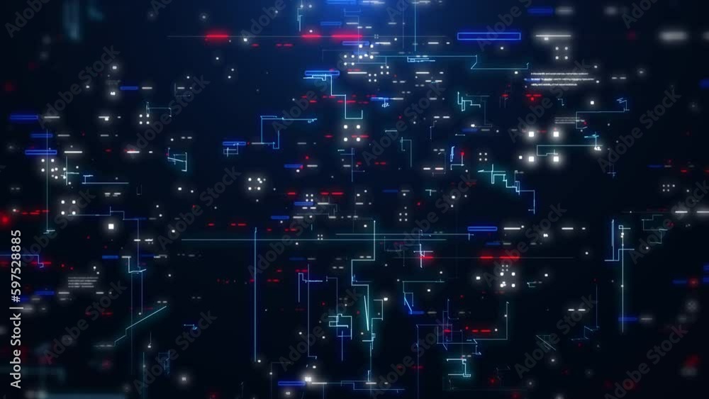 Technology background of data network connection fly through cyberspace ...