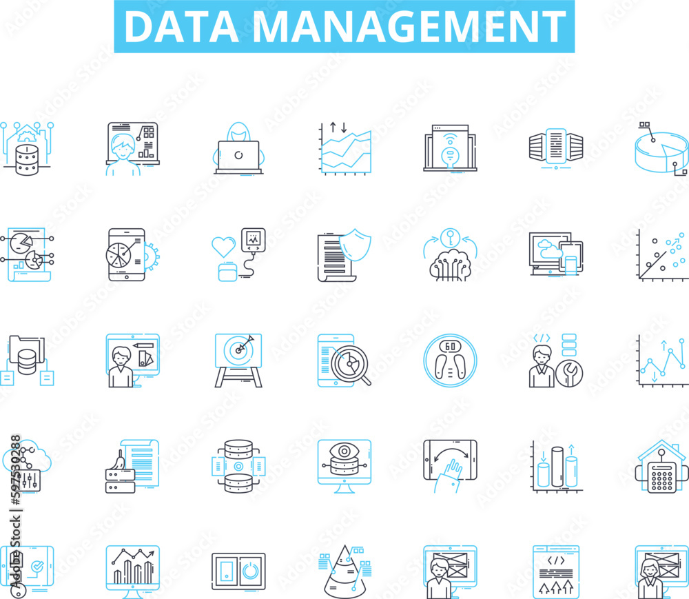 Data Management Linear Icons Set Organization Structuring