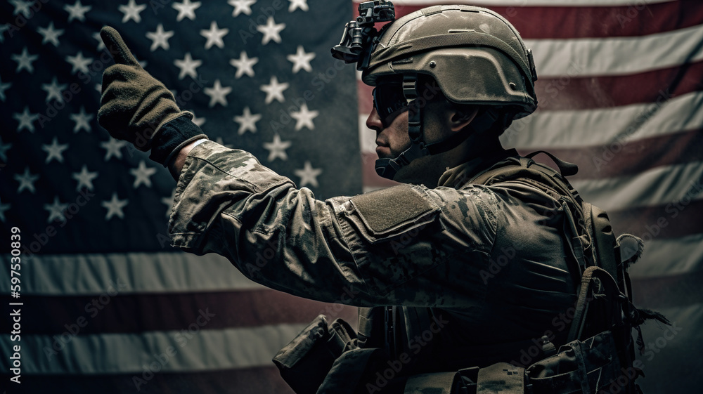 Army Soldier male saluting to American flag, Military uniform, Veterans ...