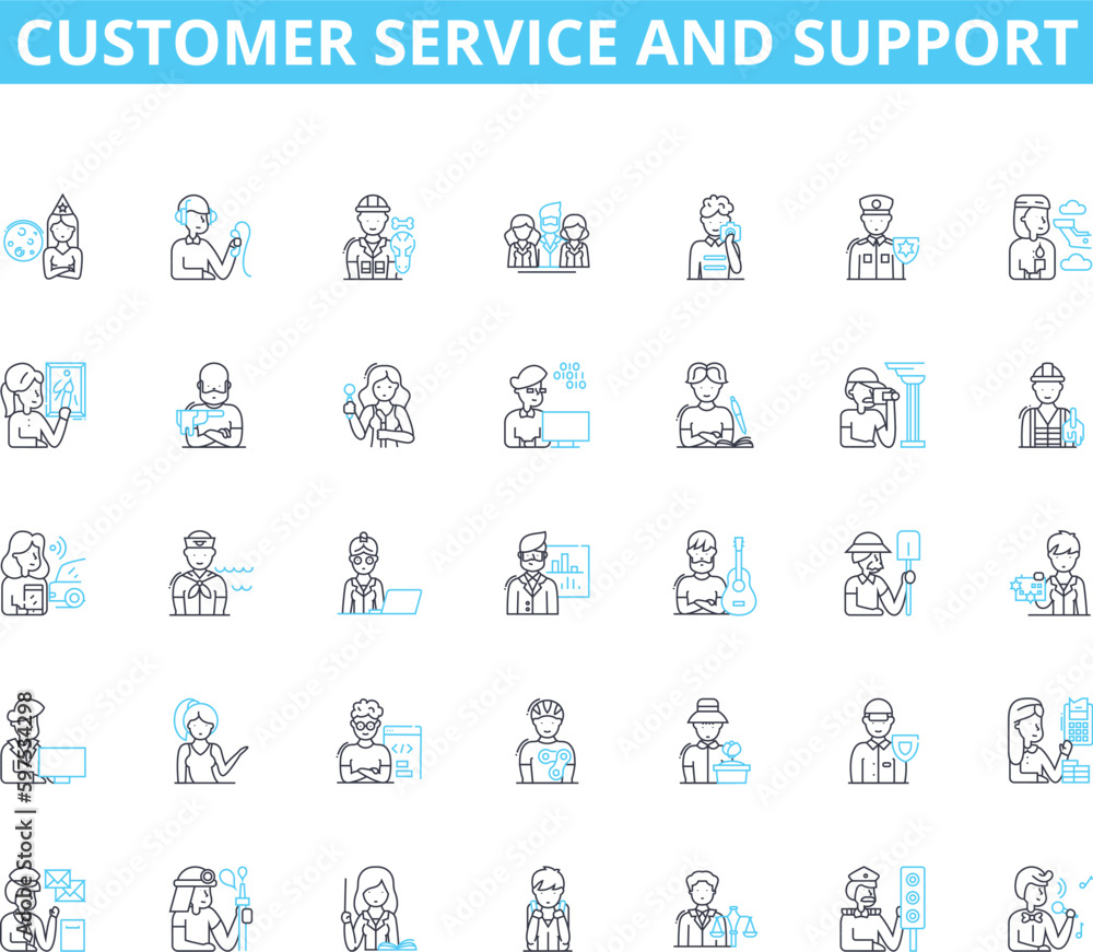 Customer service and support linear icons set. Satisfaction, Empathy ...