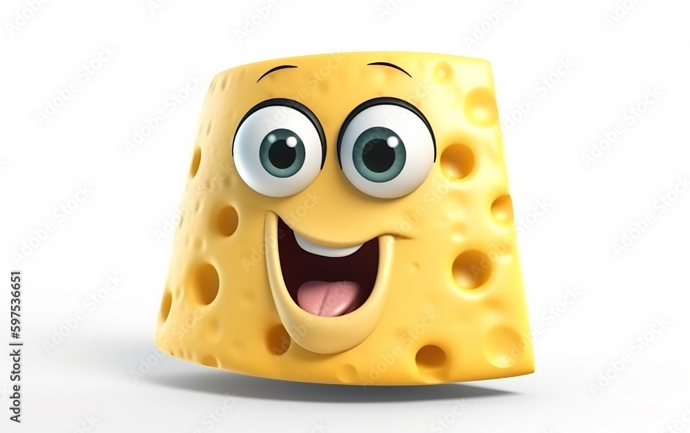 A charming wedge of cheese with a big, engaging smile, perfect for ...