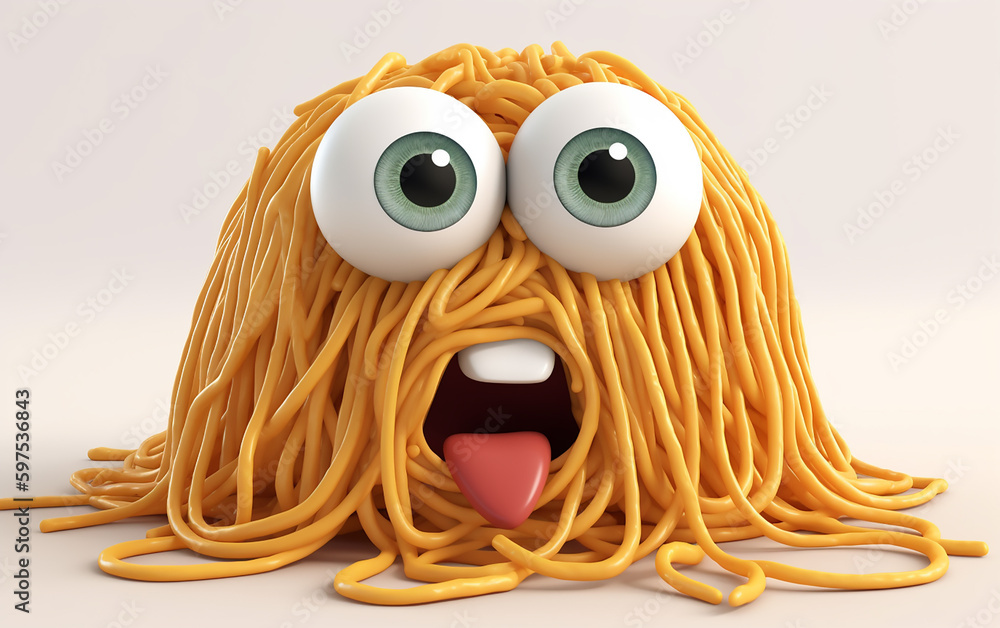 Illustration of cartoon spaghetti with emotion. Noodle-covered ...