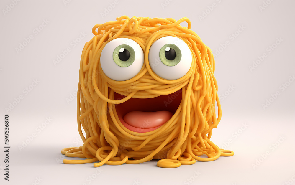 Illustration of cartoon spaghetti with emotion. A tangled mess of ...