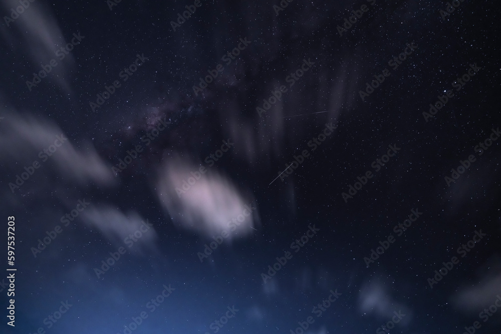 The night sky with stars, satellites, and meteorites Stock Photo ...