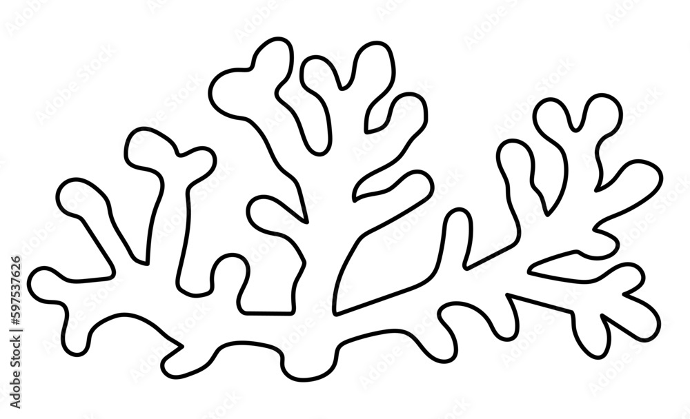 Vector black and white coral icon. Under the sea line illustration with ...