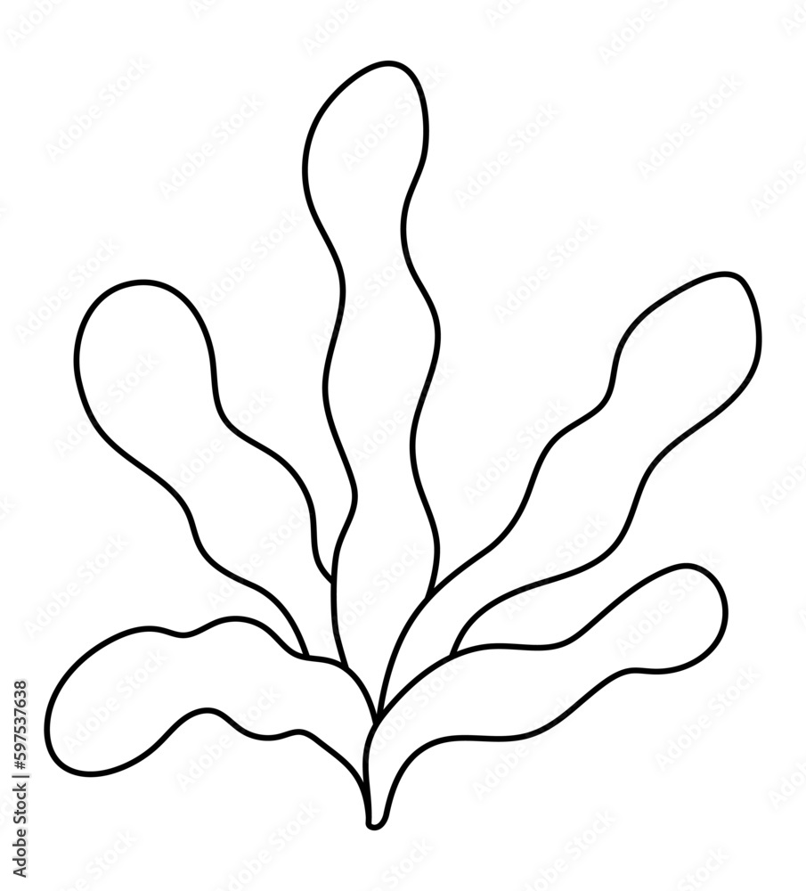 Vector black and white seaweeds icon. Under the sea line illustration ...