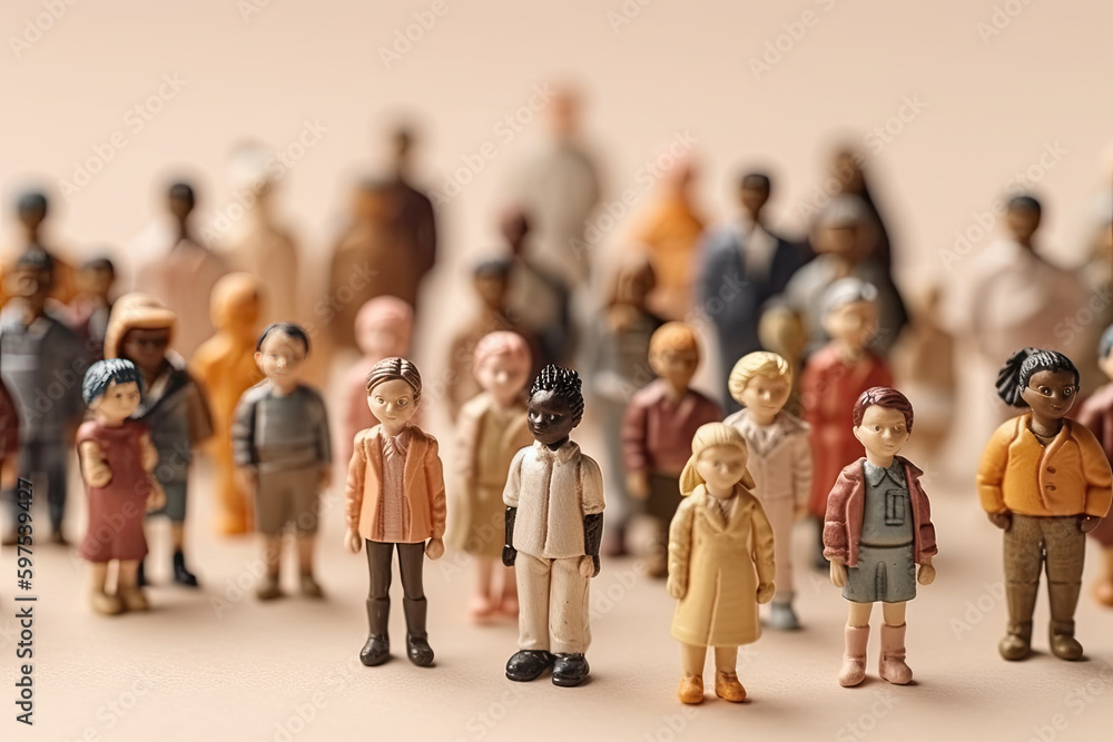 Miniature people figurines of international crowd f people of different ...