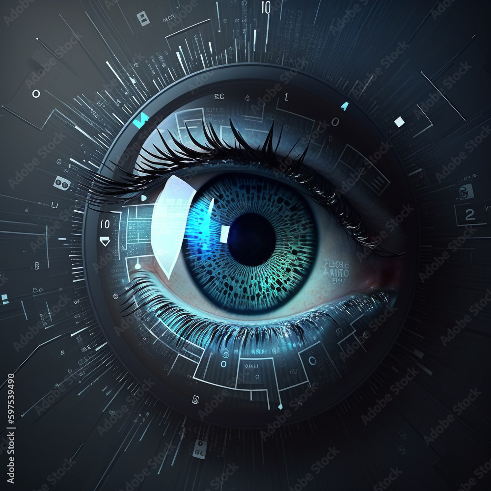 Eye viewing digital information. Conceptual image.biometric scan ...