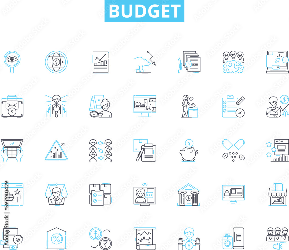 Budget linear icons set. Thrifty, Economy, Frugal, Affordable, Savings ...