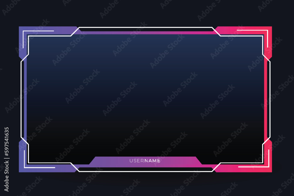 Stream overlay. Dark theme gaming video template with game screen, live ...