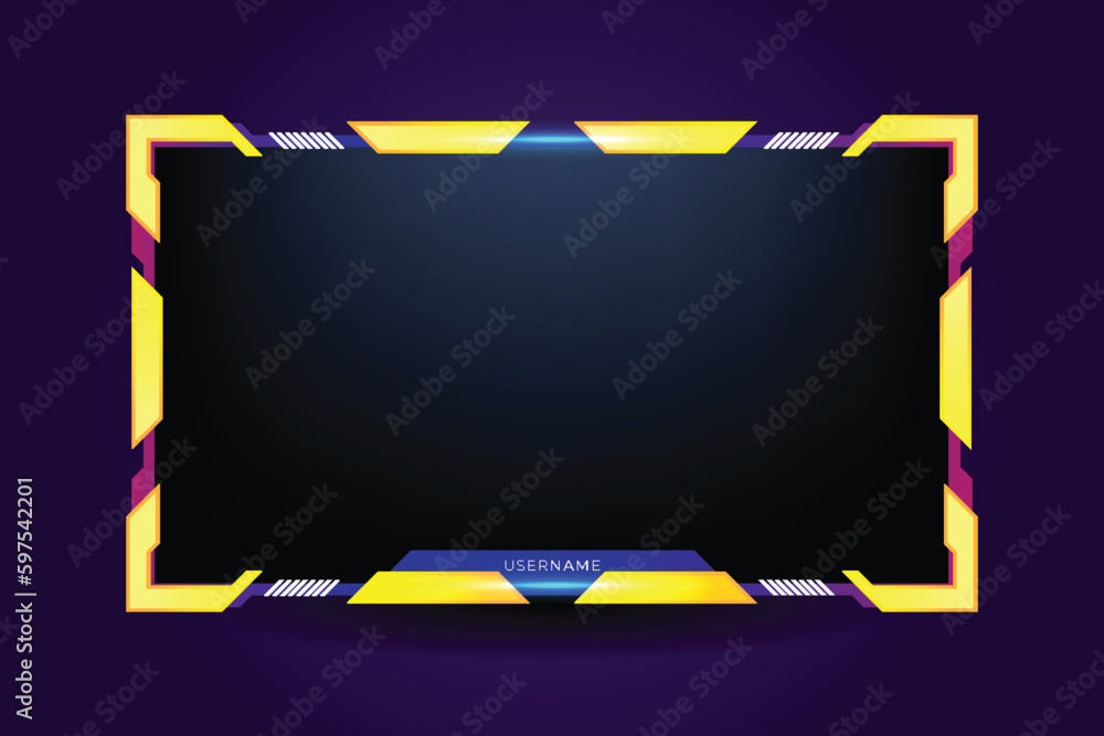 Stream overlay. Dark theme gaming video template with game screen, live ...
