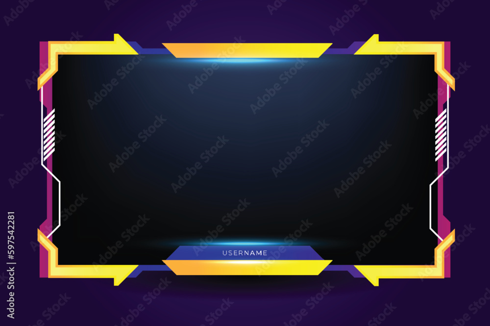 Stream overlay. Dark theme gaming video template with game screen, live ...