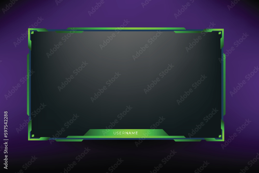 Stream overlay. Dark theme gaming video template with game screen, live ...